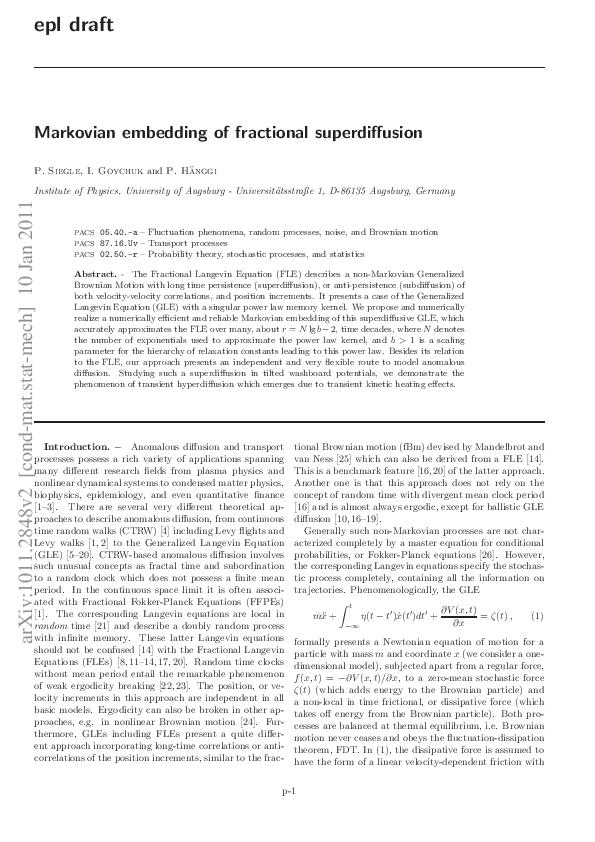 (PDF) Markovian embedding of fractional superdiffusion
