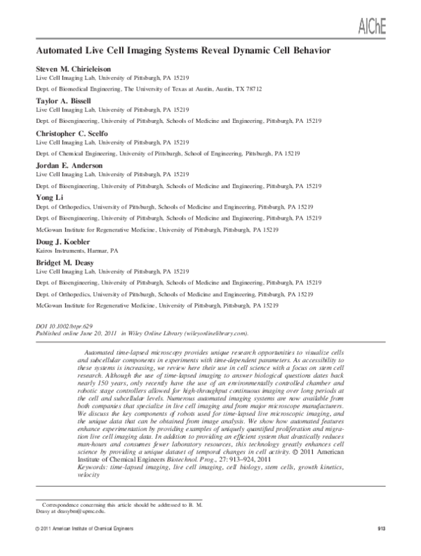 (PDF) Automated live cell imaging systems reveal dynamic cell behavior