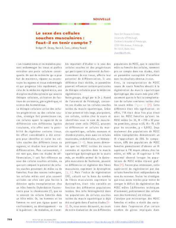 (PDF) Le sexe des cellules souches musculaires : faut-il en tenir compte