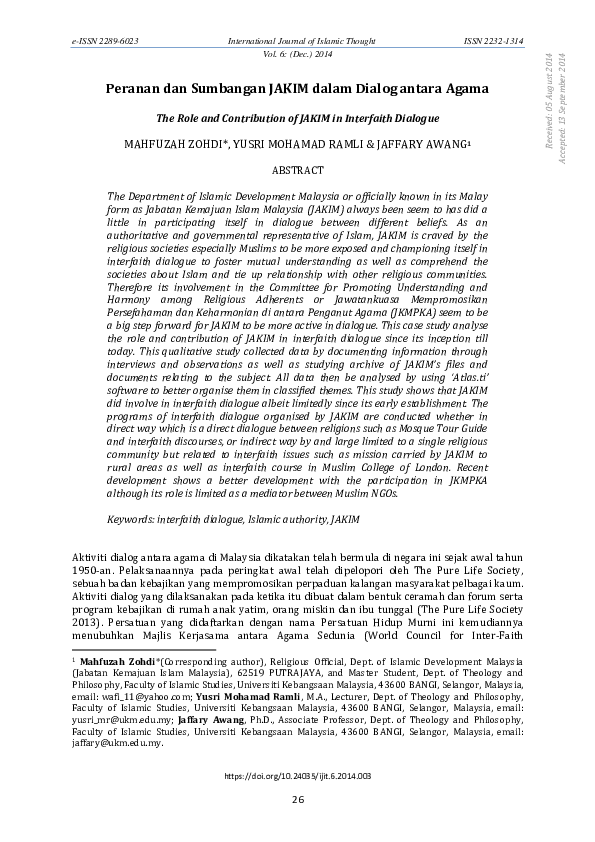 (PDF) Peranan dan Sumbangan JAKIM dalam Dialog antara Agama