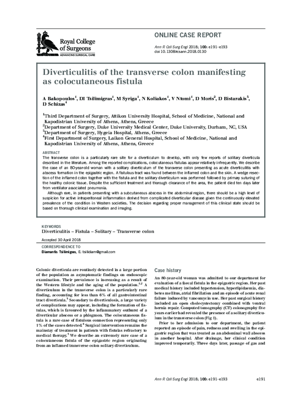 (PDF) Diverticulitis of the transverse colon manifesting as ...