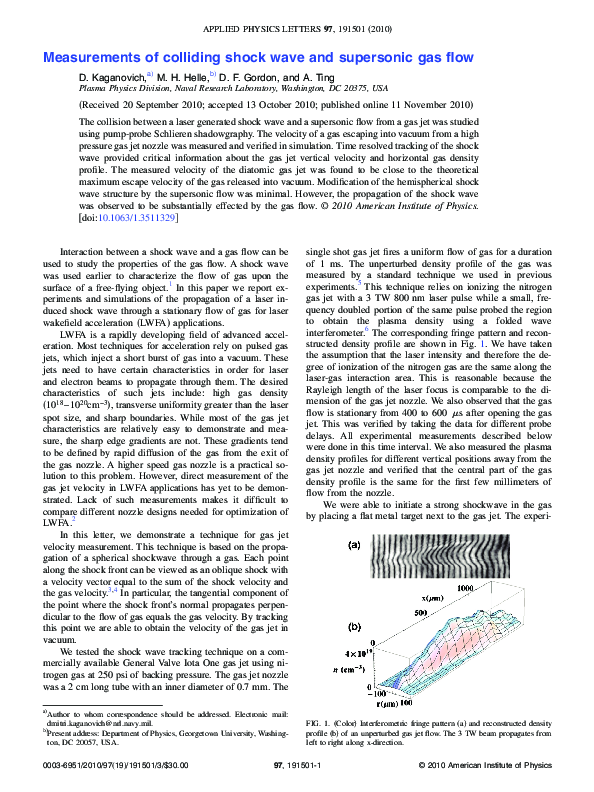 (PDF) Measurements of colliding shock wave and supersonic gas flow