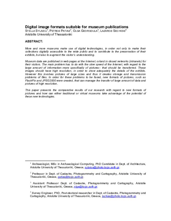 (PDF) Digital image formats suitable for museum publications
