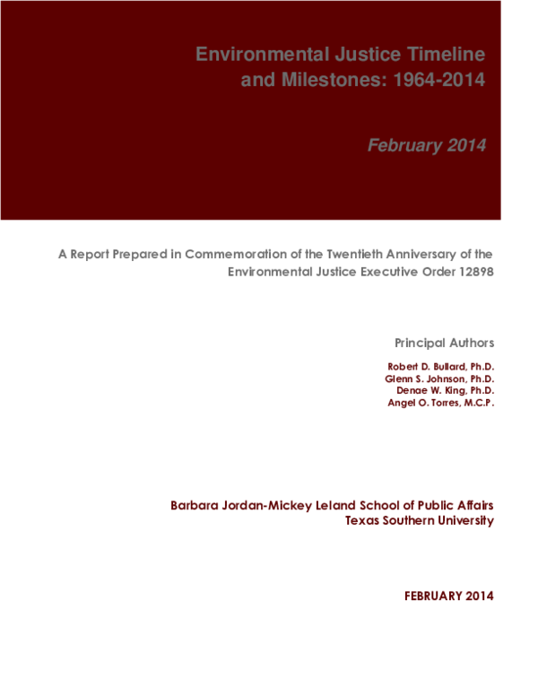 (PDF) Environmental Justice Milestones and Accomplishments: 1964-2014 A ...