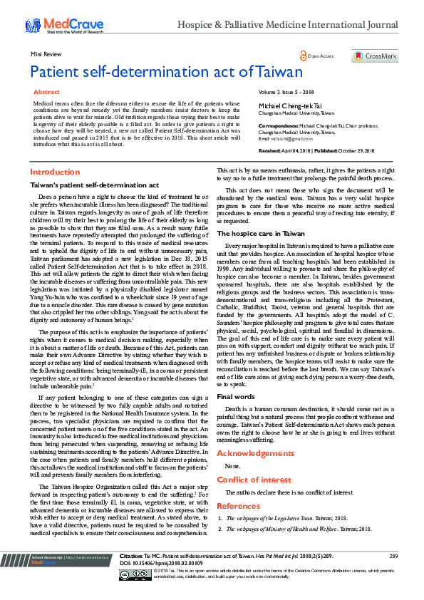 (PDF) Patient self-determination act of Taiwan