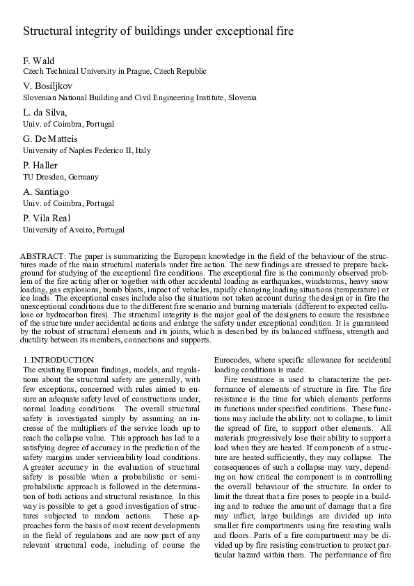 (PDF) Structural integrity of buildings under exceptional fire