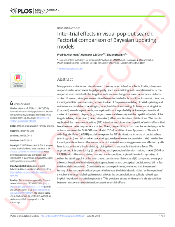 (PDF) Inter-trial effects in visual pop-out search: Factorial comparison of Bayesian updating models