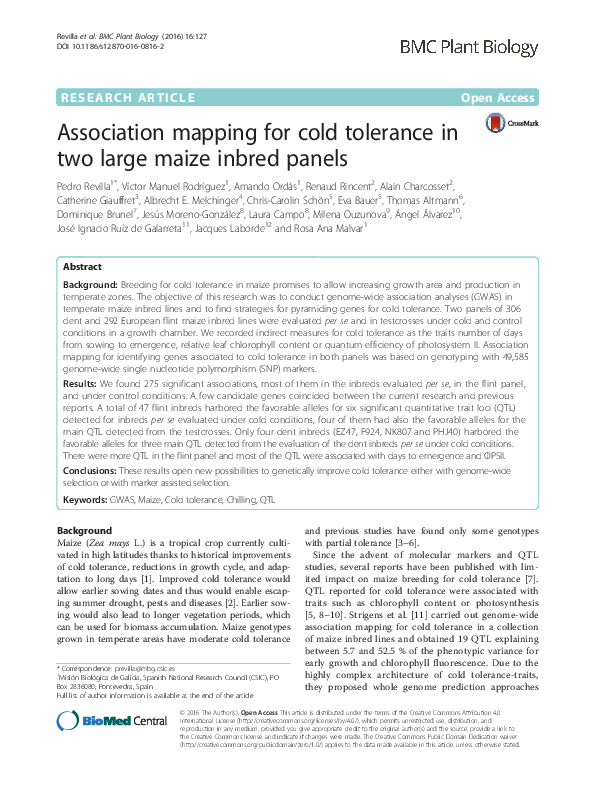 (PDF) Association mapping for cold tolerance in two large maize inbred ...