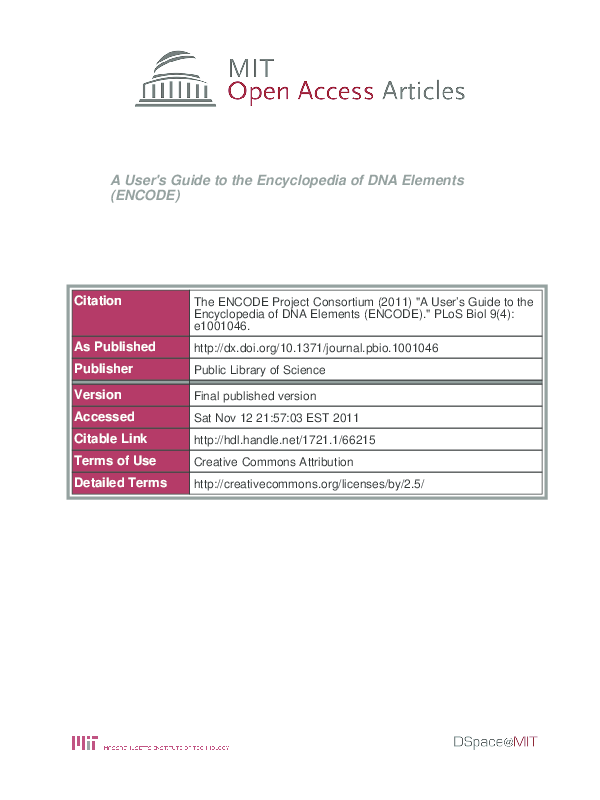 (PDF) A User's Guide to the Encyclopedia of DNA Elements (ENCODE)