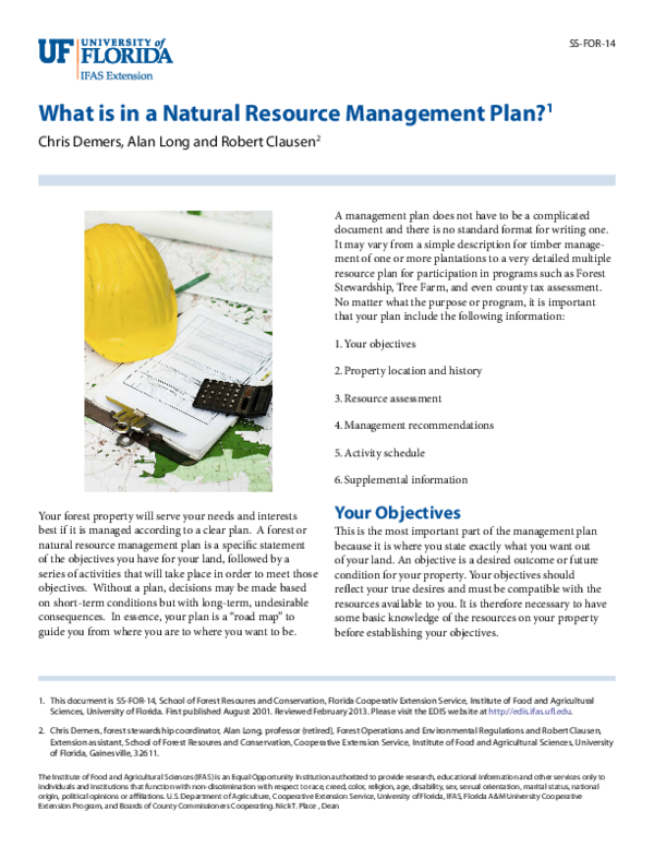 (PDF) What is in a Natural Resource Management Plan?1
