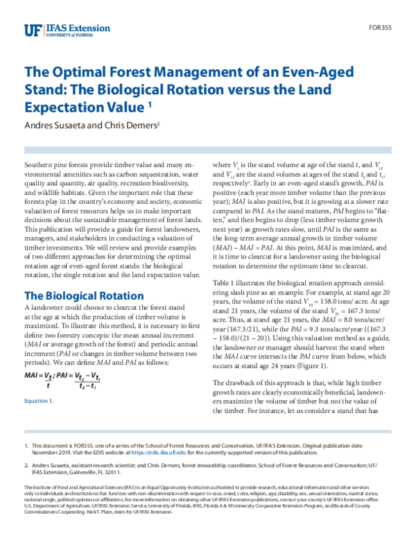(PDF) The Optimal Forest Management of an Even-Aged Stand: The ...
