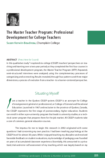 (PDF) The Master Teacher Program: Professional Development for College ...