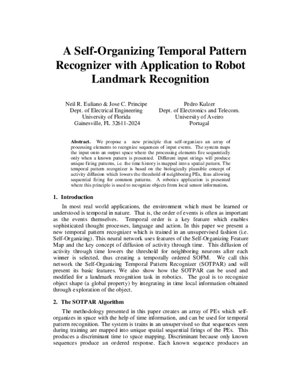 Pdf A Self Organizing Temporal Pattern Recognizer With Application To Robot Landmark Recognition