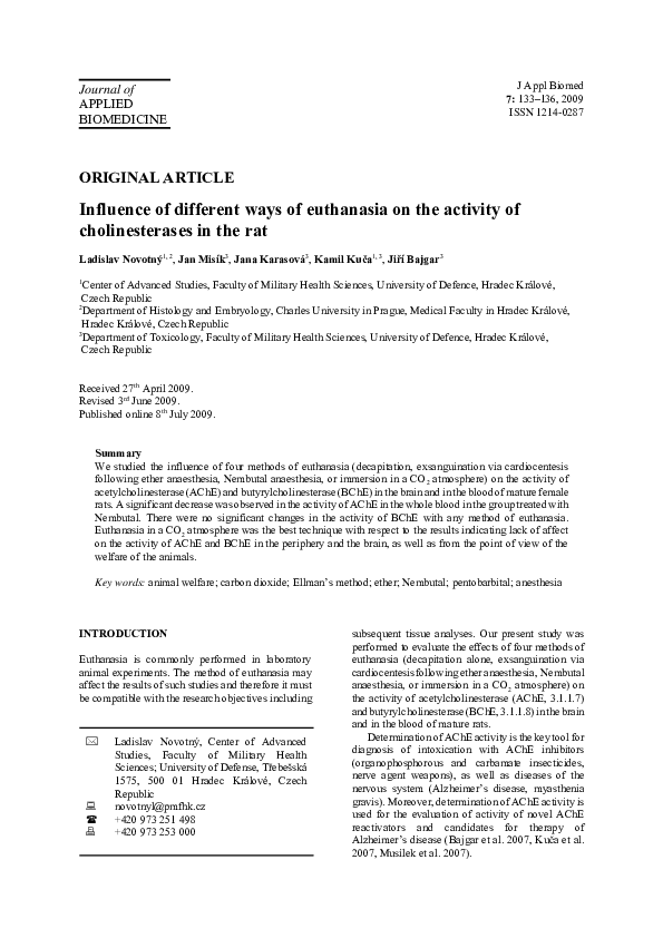 (PDF) Influence of different ways of euthanasia on the activity of ...