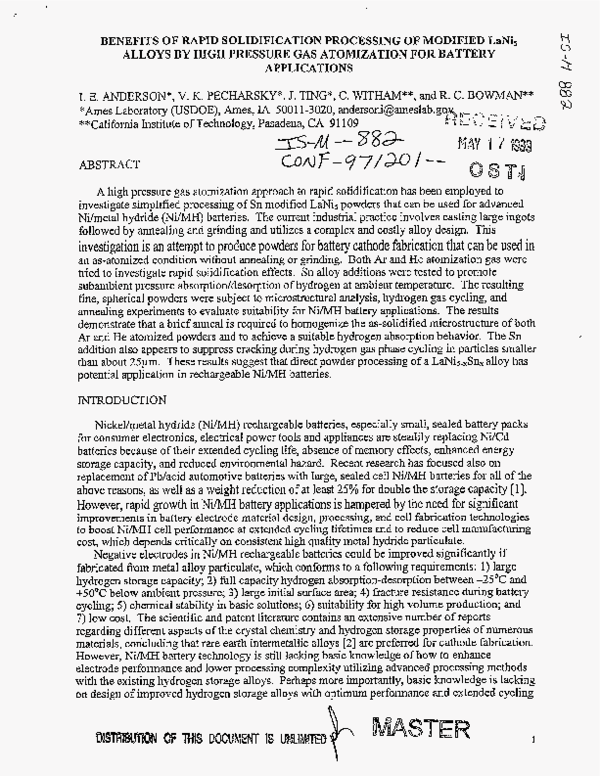 Pdf Benefits Of Rapid Solidification Processing Of Modified Lani5
