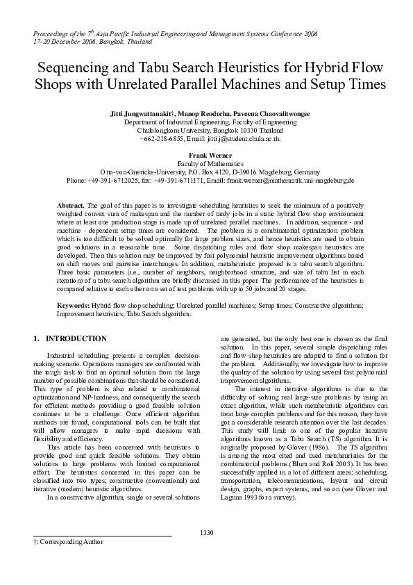 (PDF) Sequencing and tabu search heuristics for hybrid flow shops with unrelated parallel ...