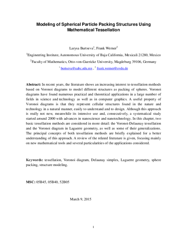 Pdf Modeling Of Spherical Particle Packing Structures Using