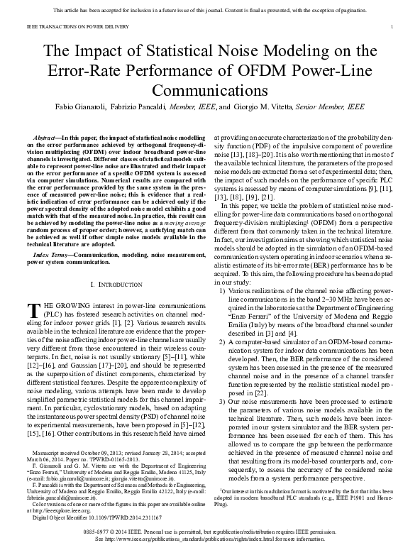 Pdf The Impact Of Statistical Noise Modeling On The Error Rate