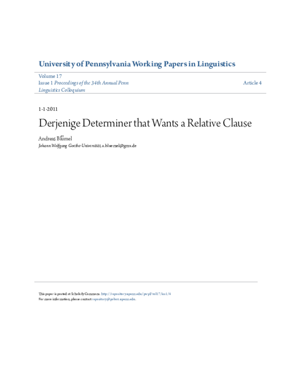 (PDF) Derjenige Determiner that Wants a Relative Clause | Andreas ...
