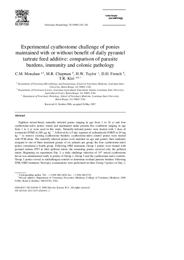 (PDF) Experimental cyathostome challenge of ponies maintained with or ...