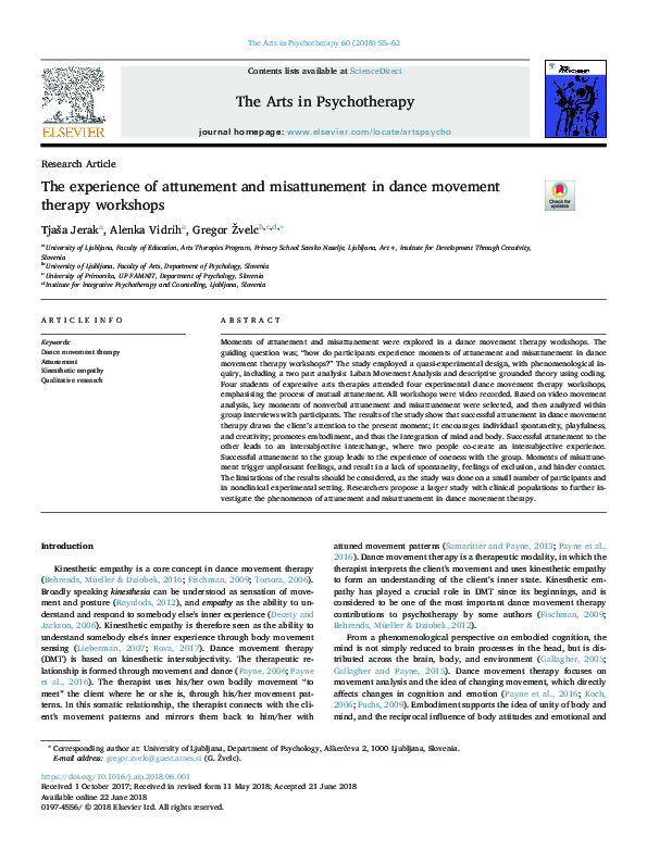 (PDF) The experience of attunement and misattunement in dance movement ...