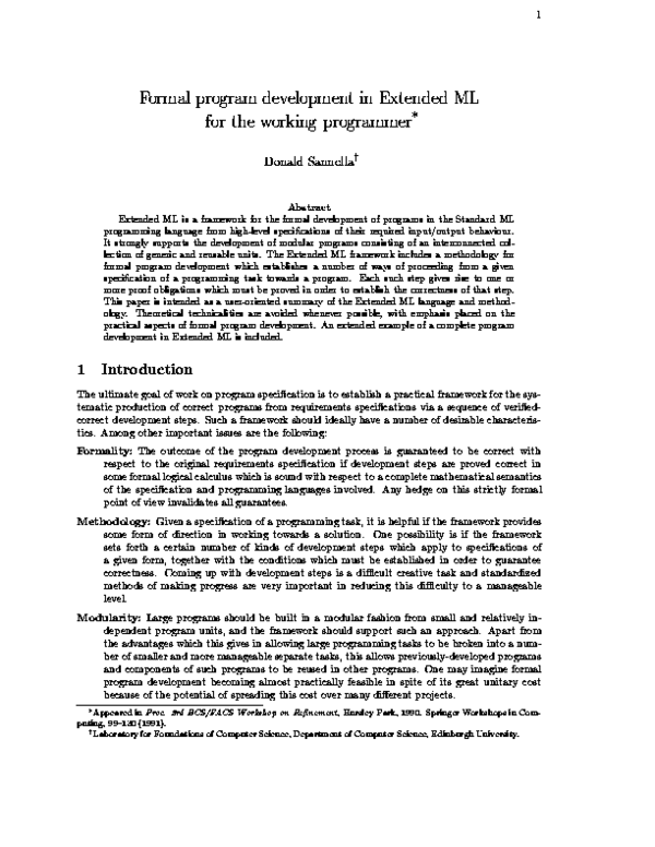 (PDF) Formal program development in Extended ML for the working ...