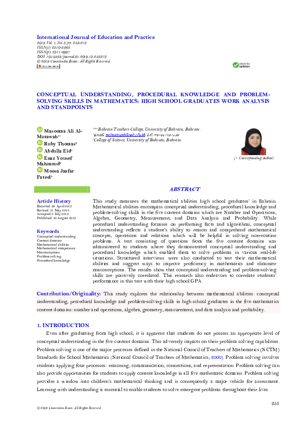 (PDF) Conceptual Understanding, Procedural Knowledge and Problem-Solving Skills in Mathematics ...