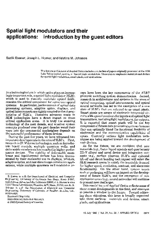 (PDF) Spatial light modulators and their applications: introduction by ...