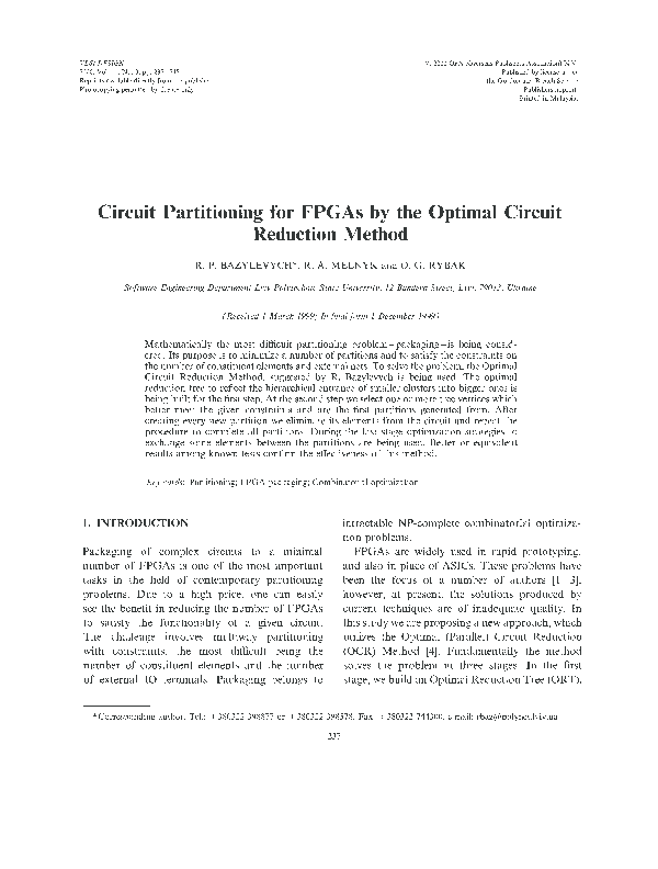 Pdf Optimal Circuit Reduction Method For Fpga Partitioning
