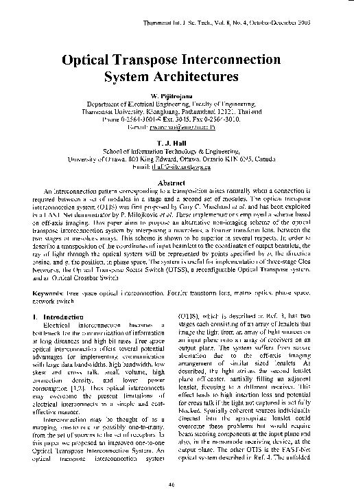 (PDF) Optical transpose interconnection system architectures