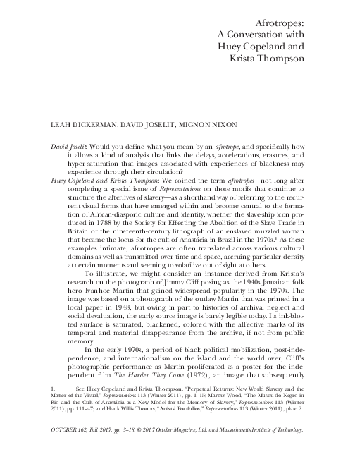 (PDF) Afrotropes: A Conversation with Huey Copeland and Krista Thompson