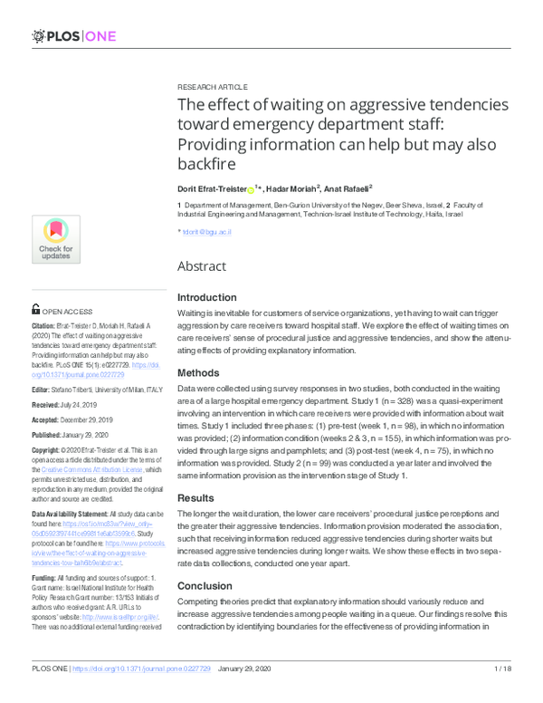 (PDF) The effect of waiting on aggressive tendencies toward emergency ...