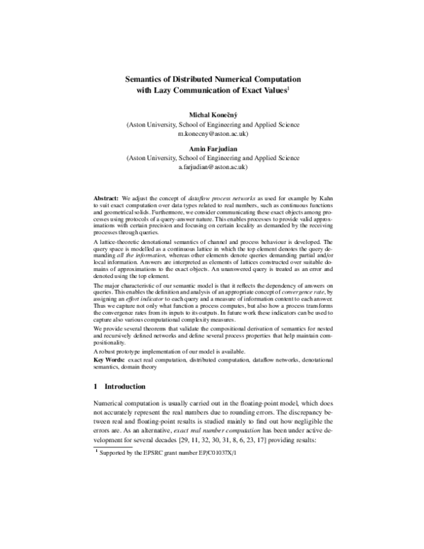 (PDF) Semantics of Distributed Numerical Computation with Lazy Communication of Exact Values Part II
