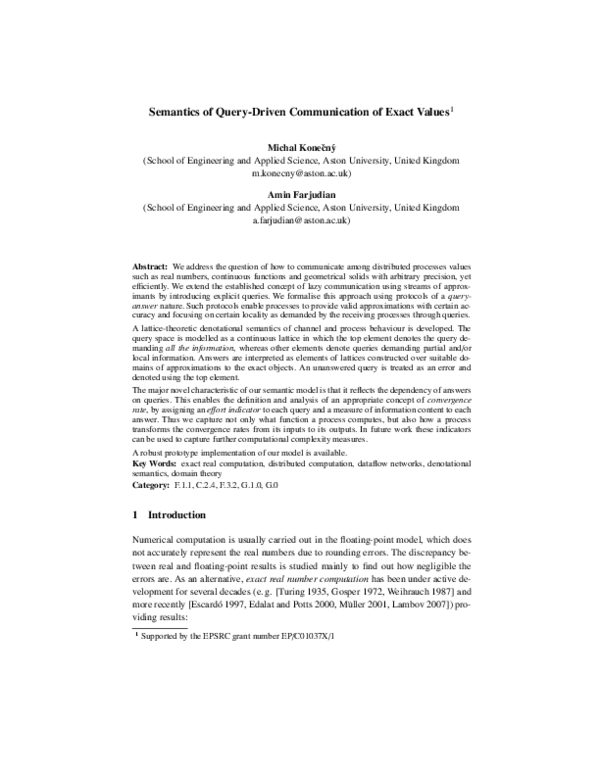 Pdf Semantics Of Query Driven Communication Of Exact Values