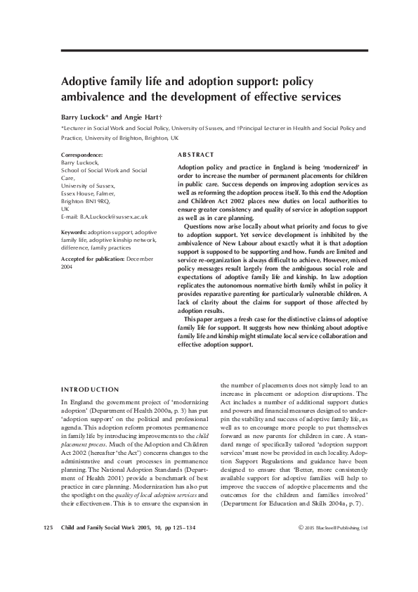 (PDF) Adoptive family life and adoption support: policy ambivalence and ...