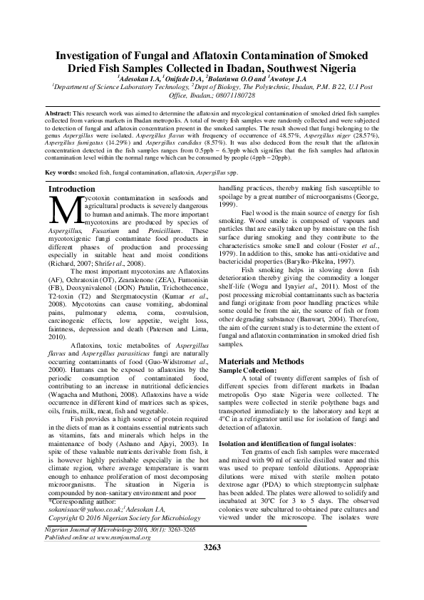 Pdf Investigation Of Fungal And Aflatoxin Contamination Of Smoked