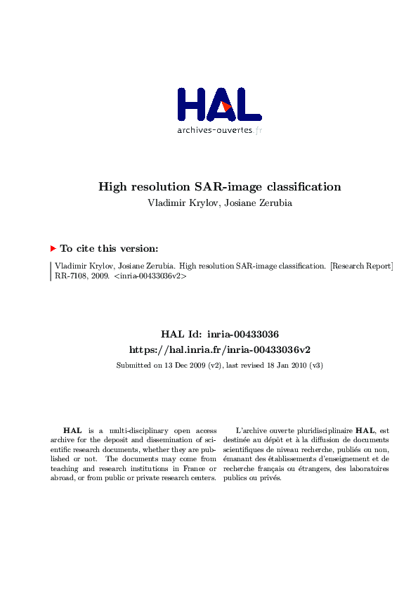 (PDF) High resolution SAR image classification