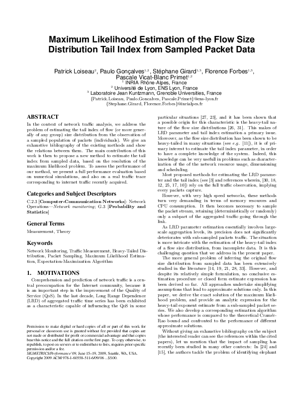 (PDF) Maximum likelihood estimation of the flow size distribution tail index from sampled packet ...