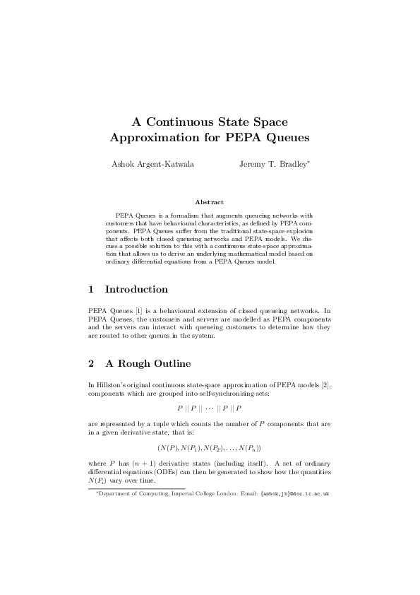 Pdf A Continuous State Space Approximation For Pepa Queues