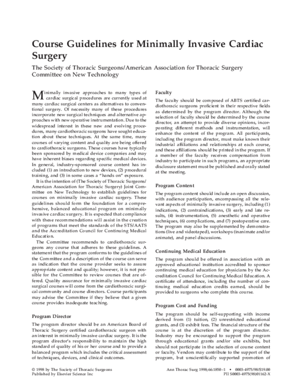 (PDF) Course guidelines for minimally invasive cardiac surgery