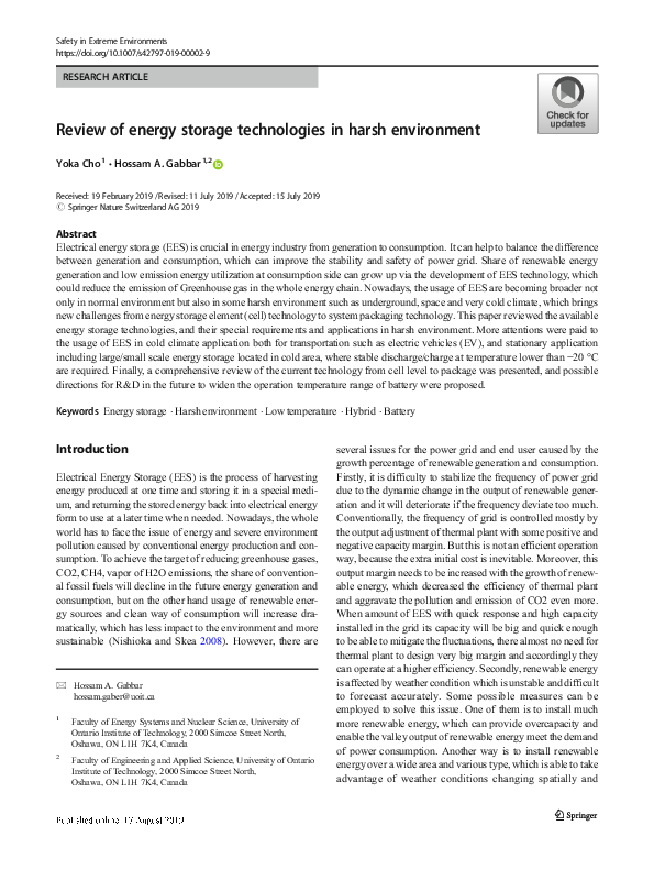(PDF) Review of energy storage technologies in harsh environment