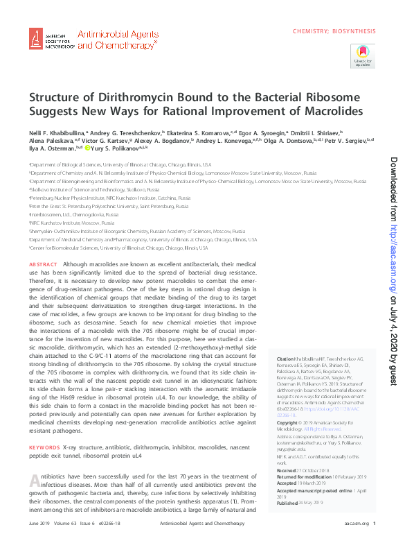 (PDF) Structure of Dirithromycin Bound to the Bacterial Ribosome ...
