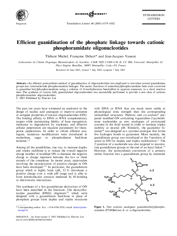 (PDF) Efficient guanidination of the phosphate linkage towards cationic ...