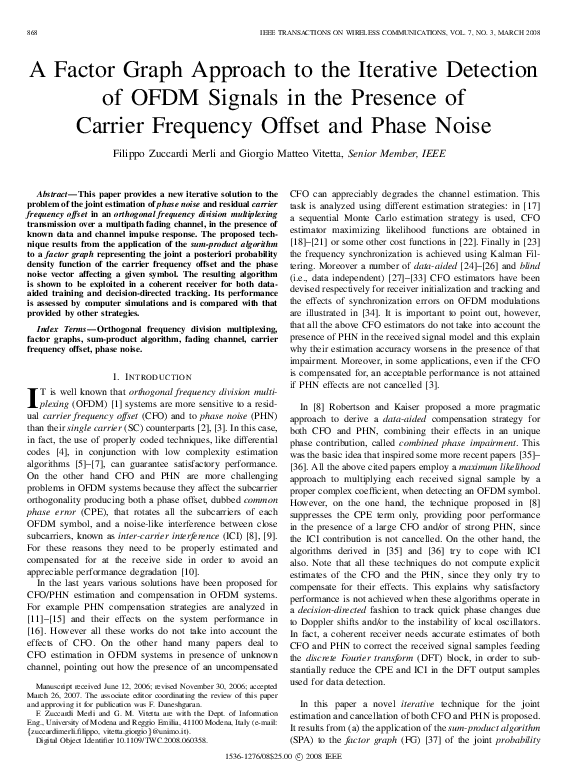 Pdf A Factor Graph Approach To The Iterative Detection Of Ofdm