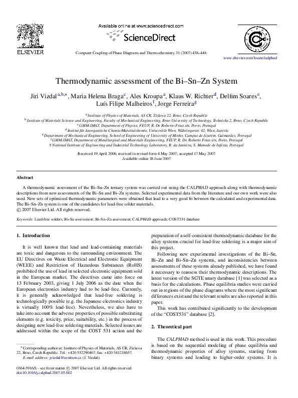 (PDF) Thermodynamic assessment of the Bi–Sn–Zn System