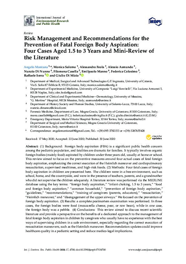 (PDF) Risk Management and Recommendations for the Prevention of Fatal ...