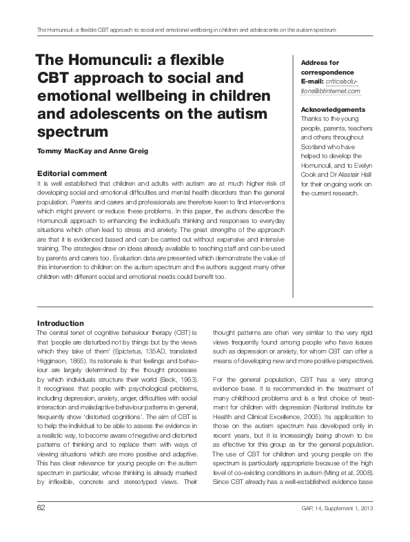 (PDF) The Homunculi: a flexible CBT approach to social and emotional ...