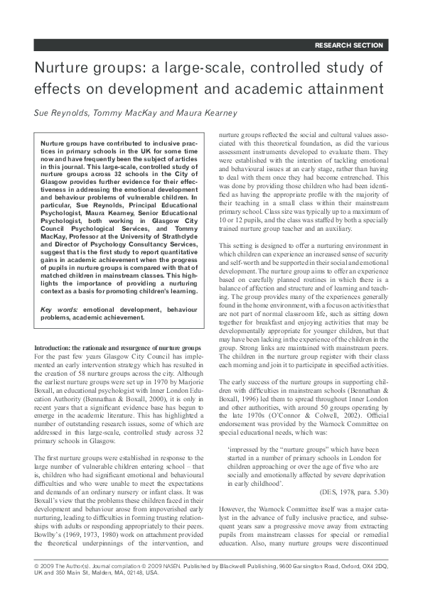 (PDF) Nurture groups: a large-scale, controlled study of effects on ...