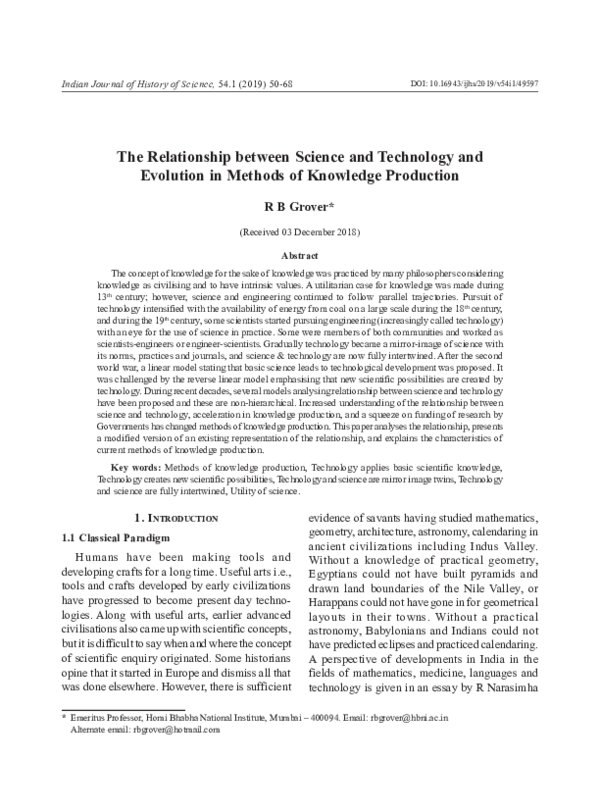 (PDF) The Relationship between Science and Technology and Evolution in ...