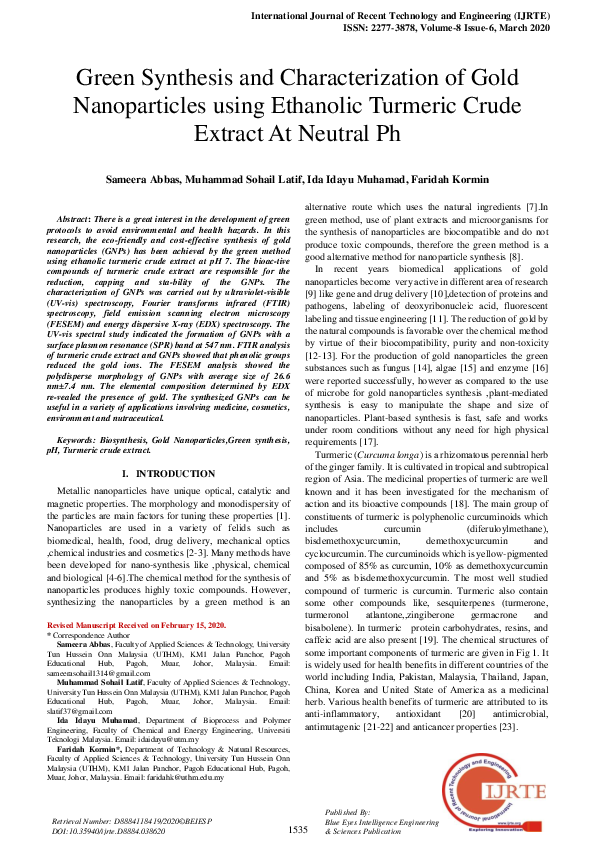 (PDF) Green Synthesis and Characterization of Gold Nanoparticles Obtained by a Direct Reduction ...